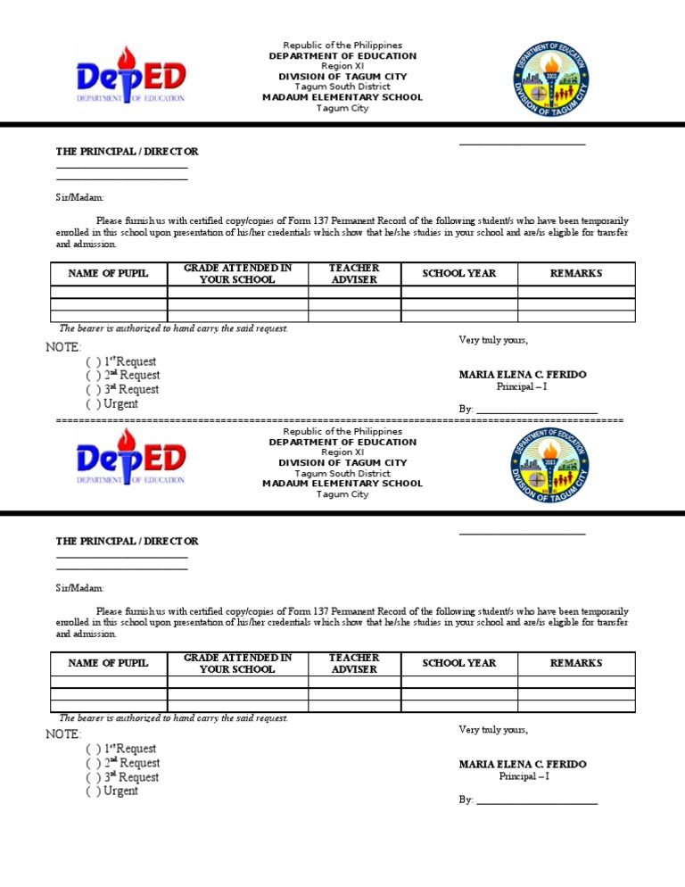 Request Form 137 Short | PDF | Learning | Educational Stages