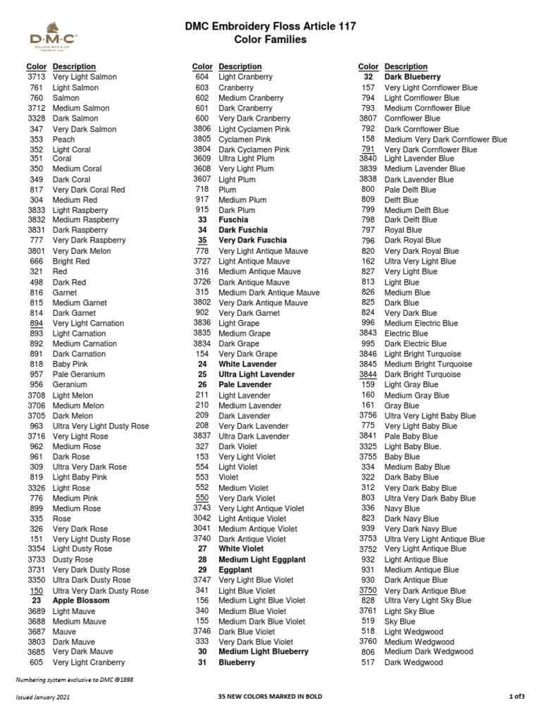 DMC Embroidery Floss Color Families 2021 | PDF | Color | Artistic ...