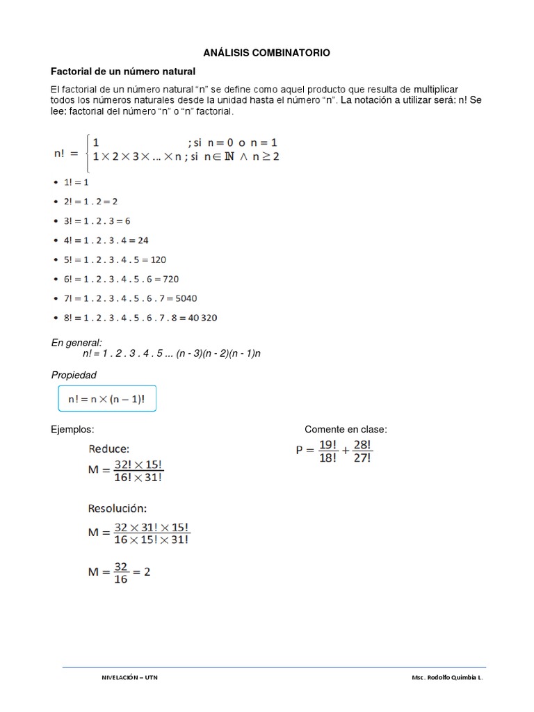 Análisis Combinatorio Factorial de Un Número Natural | PDF ...