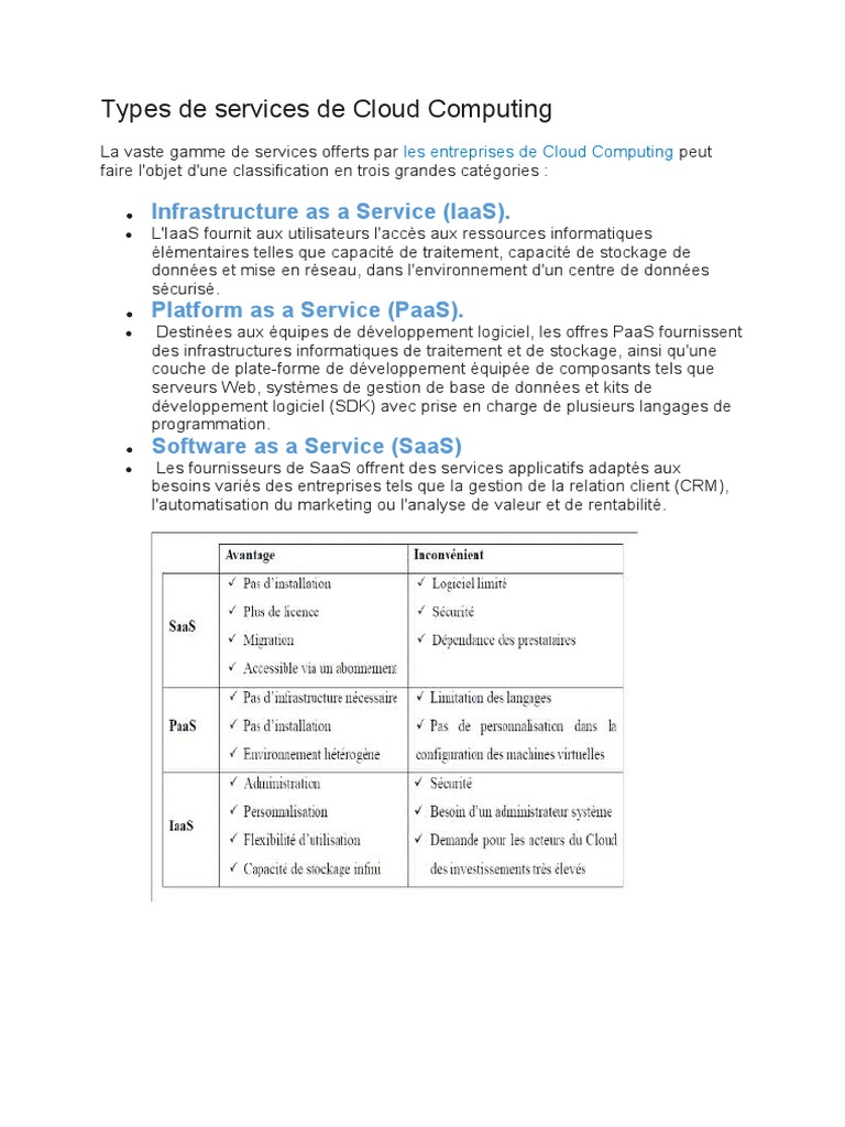Types de Services de Cloud Computing | PDF