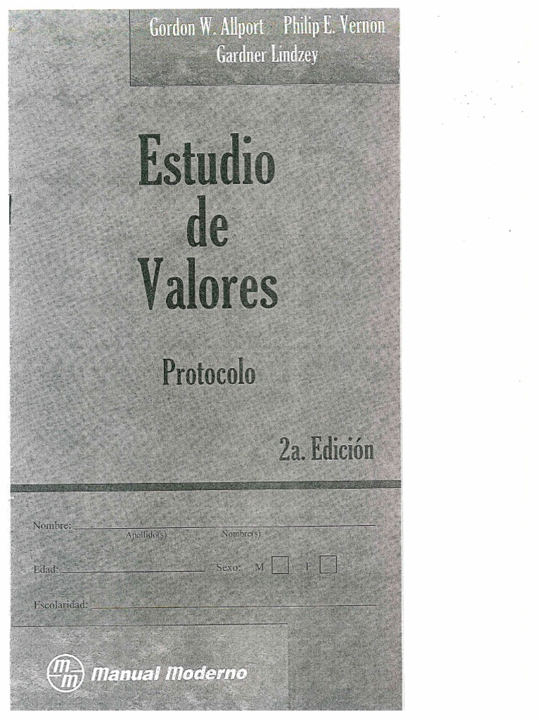 Cuadernillo de Aplicación Prueba de Valores Allport | PDF