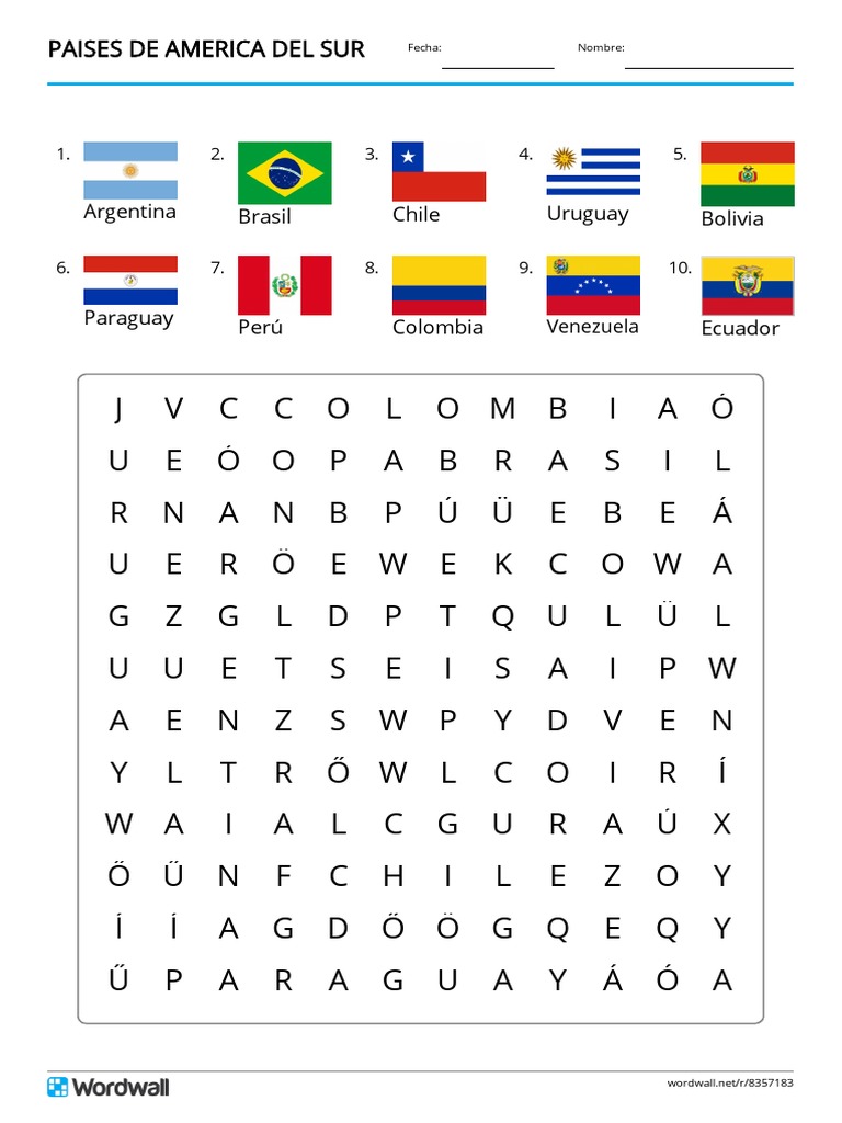 Paises de America Del Sur Sopa de Letras | PDF