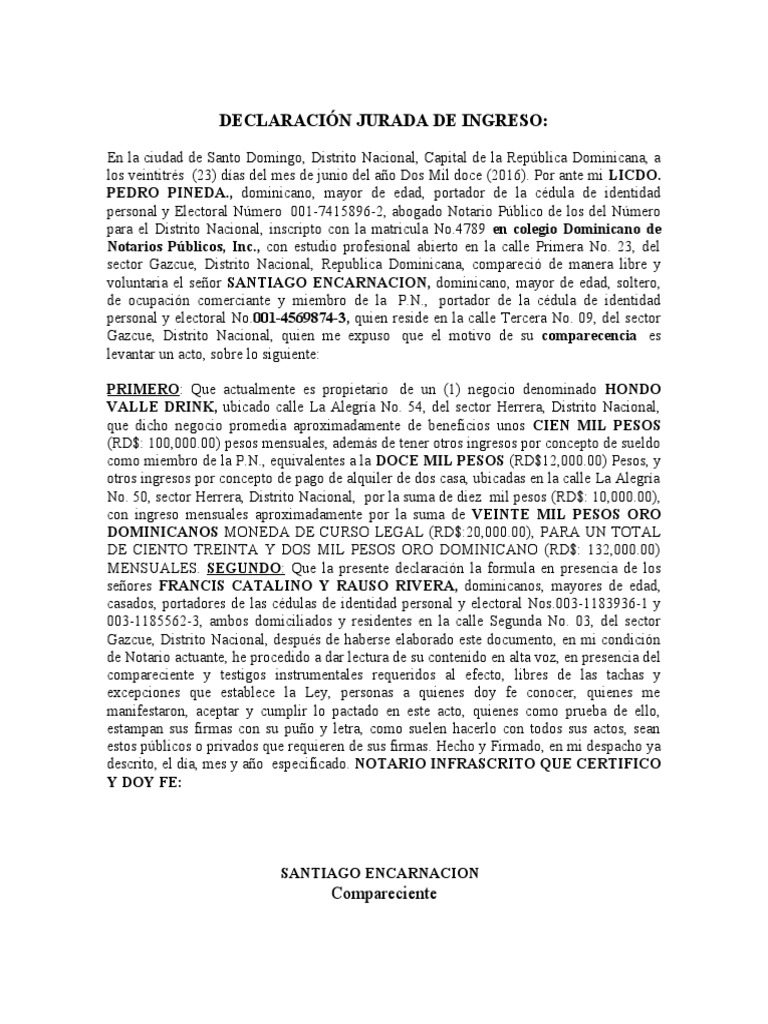 Declaración Jurada de Ingresos | PDF | República Dominicana