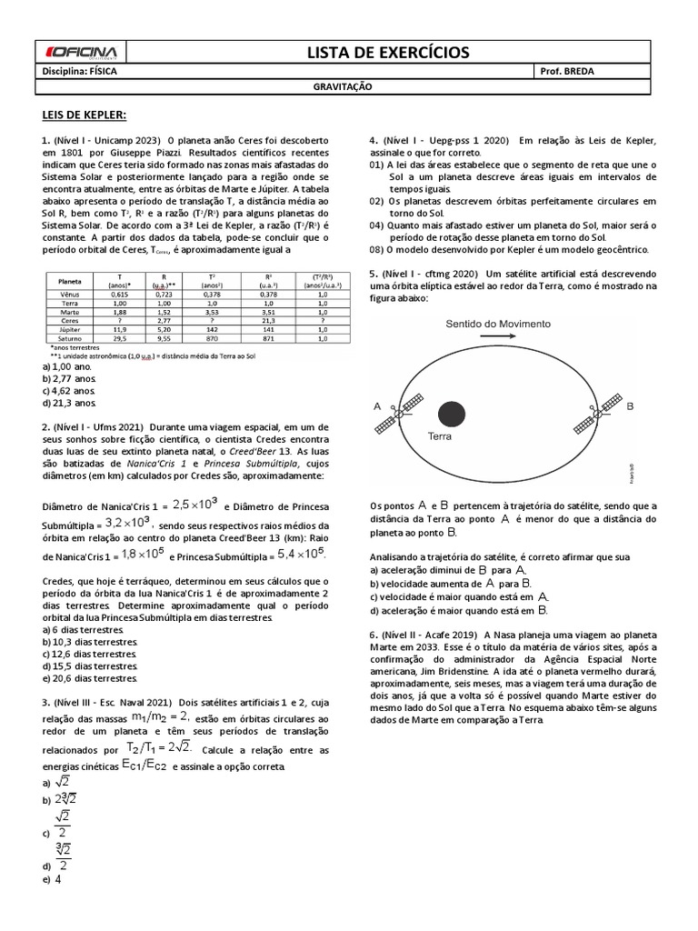 Leis de Kepler | PDF | Órbita | Massa