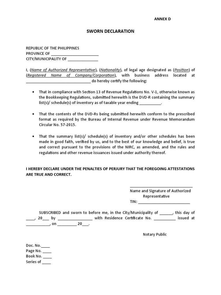 Sworn Declaration: Annex D | PDF
