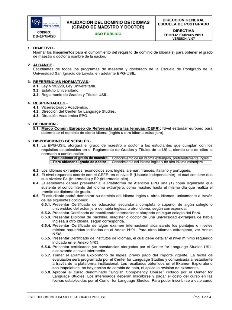 Requisitos de dominio de idiomas para obtener los grados de maestría y ...