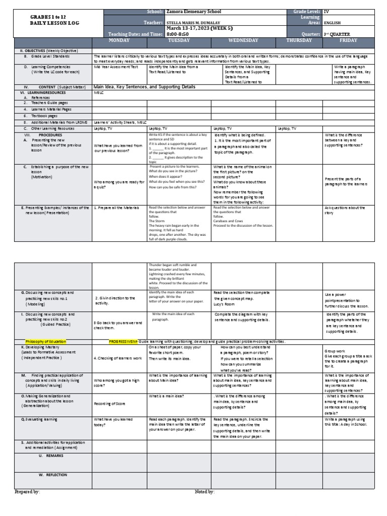 DLL - English 4 - Q3 - W5 | PDF | Learning | Behavior Modification