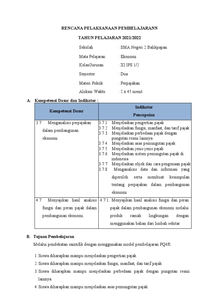 RPP ADIWIYATA Perpajakan | PDF