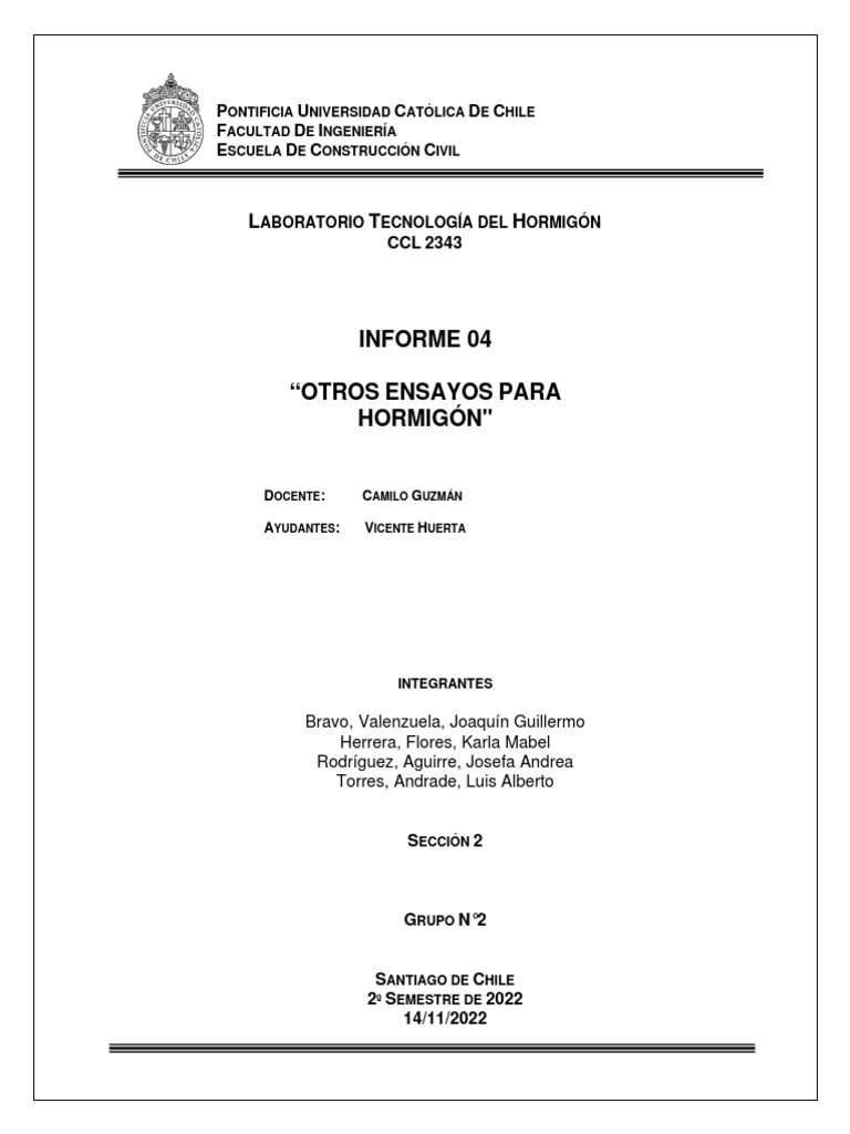 Informe 4 Lab Hormigón | PDF | Hormigón | Laboratorios