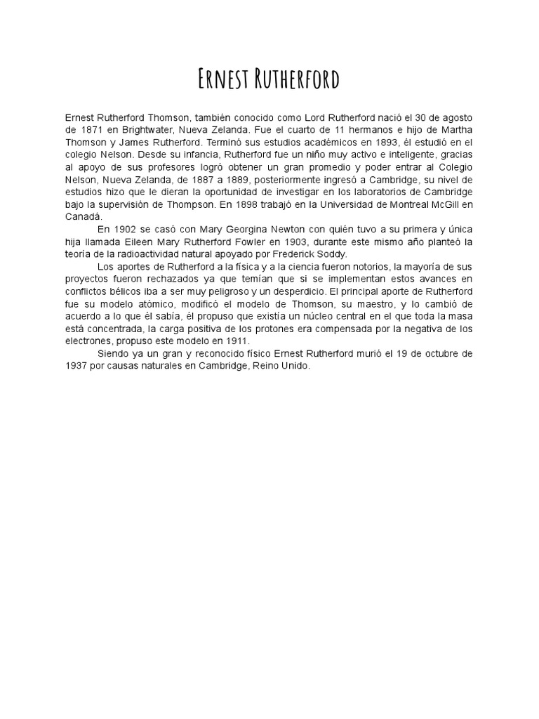 Biografía de Ernest Rutherford | PDF
