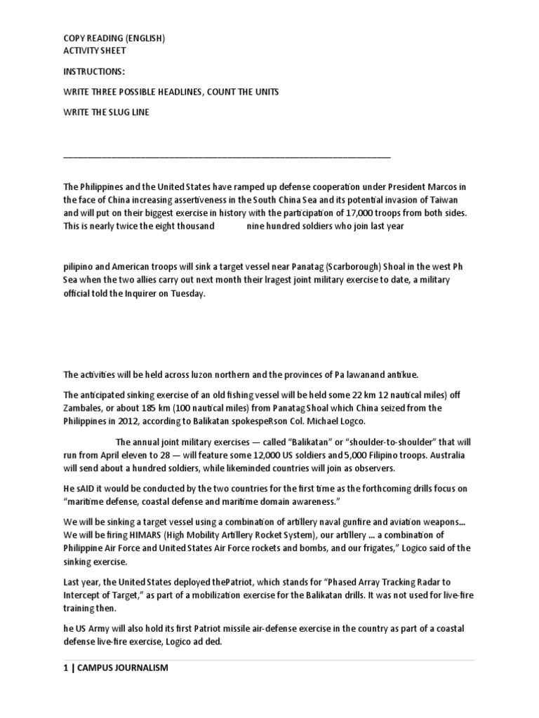 Copyreading Exercise | PDF