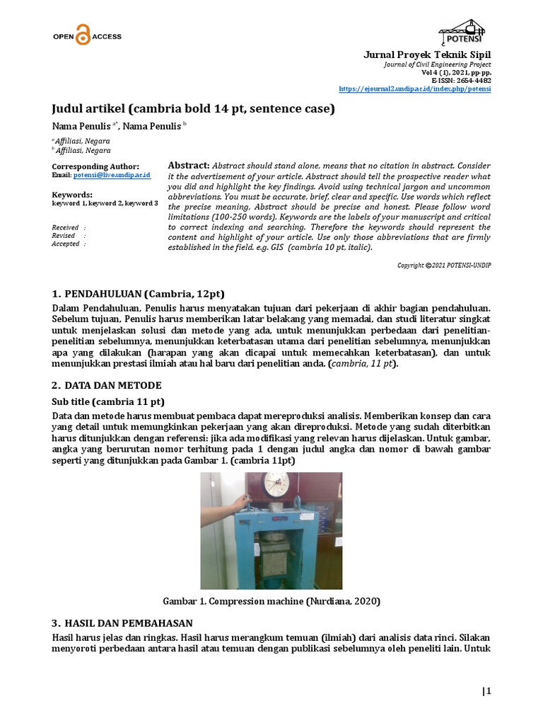 Layout Template of POTENSI Jurnal Proyek Teknik Sipil | PDF