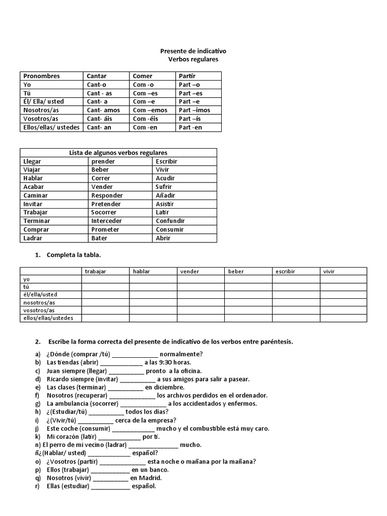 Presente de Indicativo Regular | PDF
