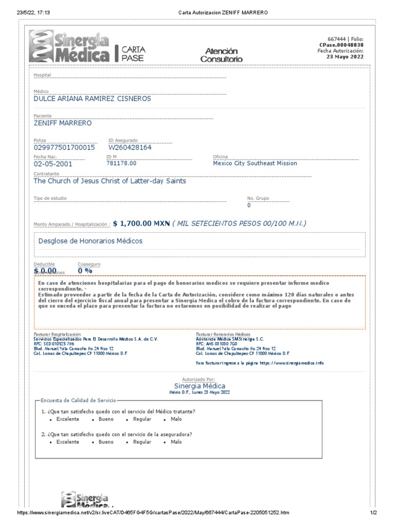 Carta de Autorización Médica 2022 | PDF