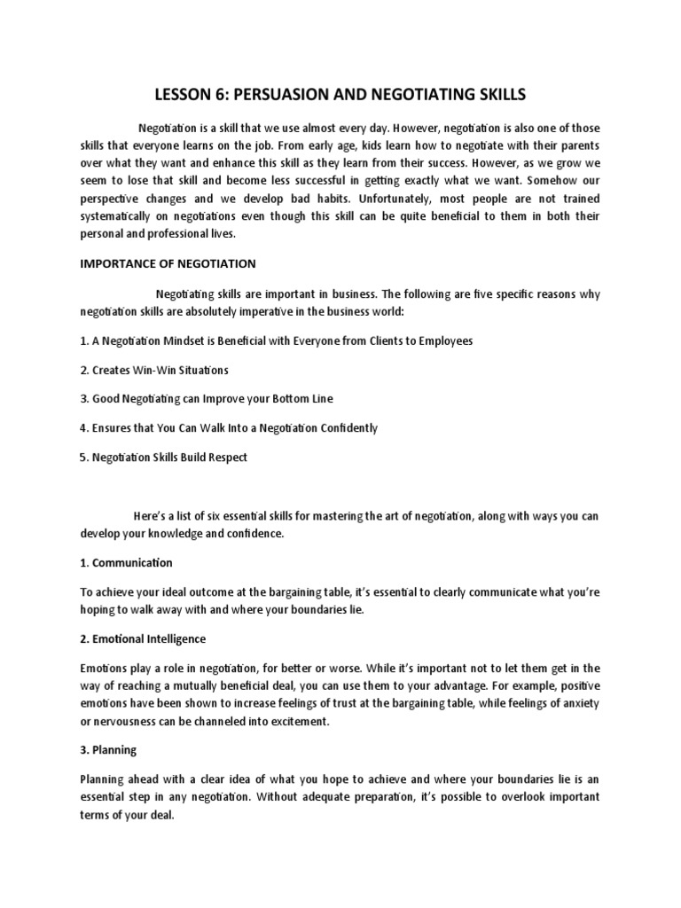 Lesson 6 Persuasion and Negotiating Skills | Download Free PDF ...