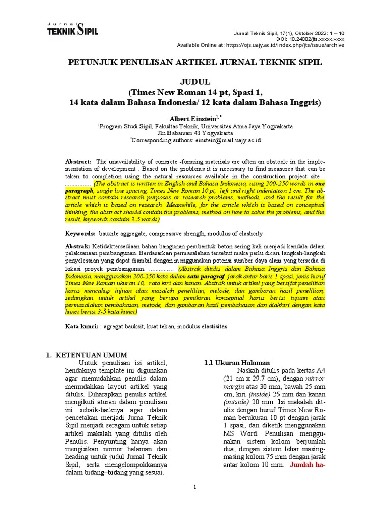 Panduan Penulisan Jurnal Teknik Sipil | PDF