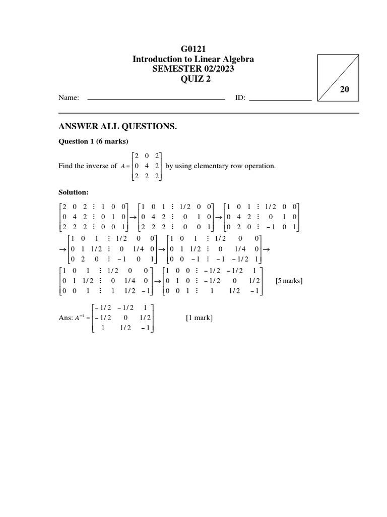 Linear Algebra Quiz Solutions and Basis Explorations | PDF | Linear Algebra | Functional Analysis