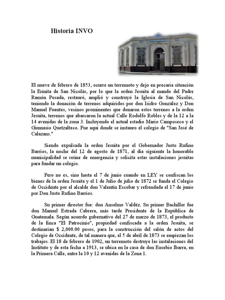 Historia del INVO en Quetzaltenango | PDF | Guatemala