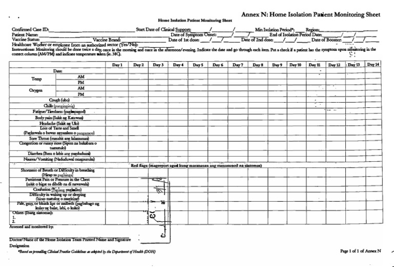 Home Isolation Patient Monitoring Sheet | PDF | Epidemiology | Clinical ...