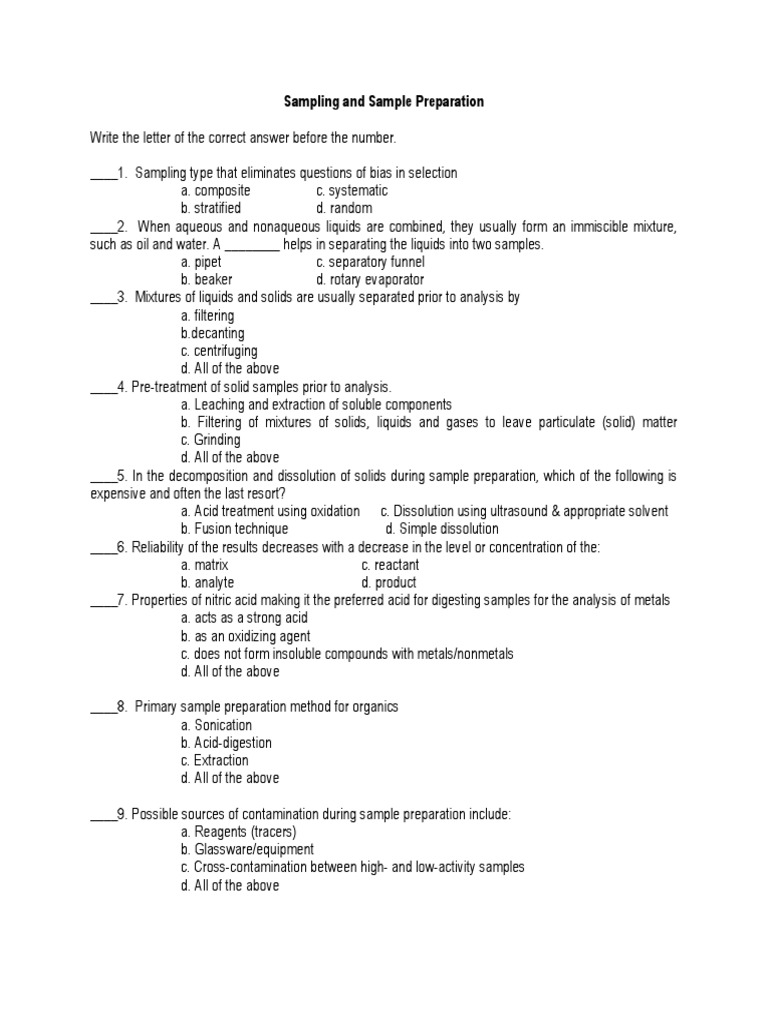 Sampling and Sample Preparation PRoblem Set | PDF | Solubility | Analytical Chemistry