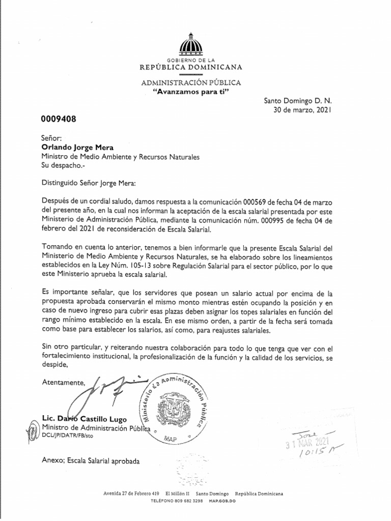 Comunicacion de Aprobacion de Escala Salarial MAP PDF | PDF