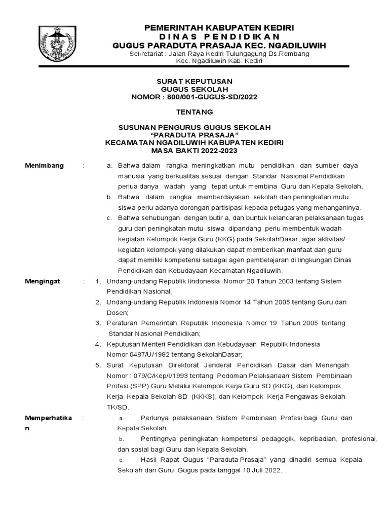 SK Gugus Dan KKG Paraduta Prassaja | PDF