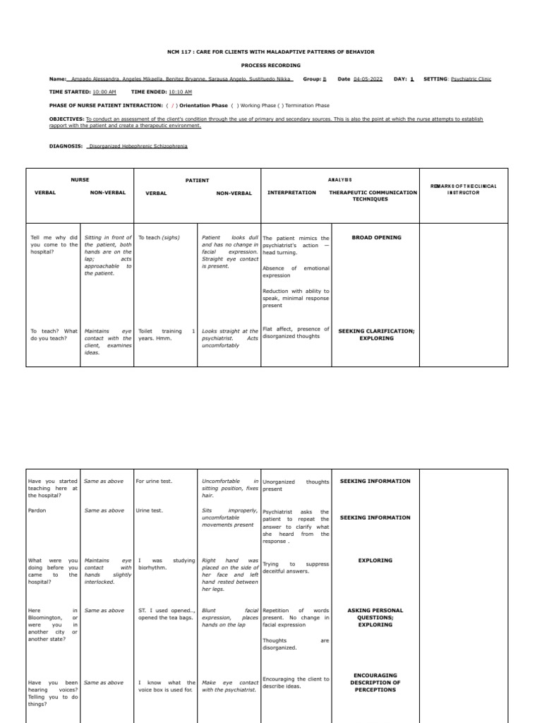 Group B - Process Recording | PDF | Nonverbal Communication | Thought