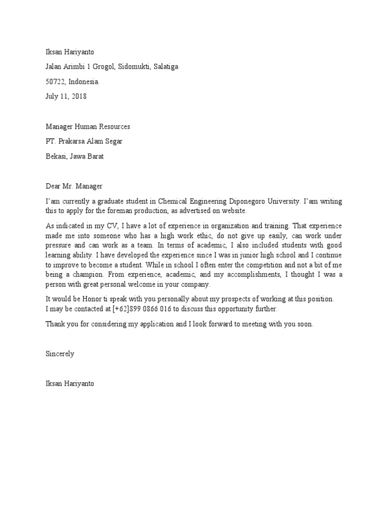 Application Letter PT PAS | PDF