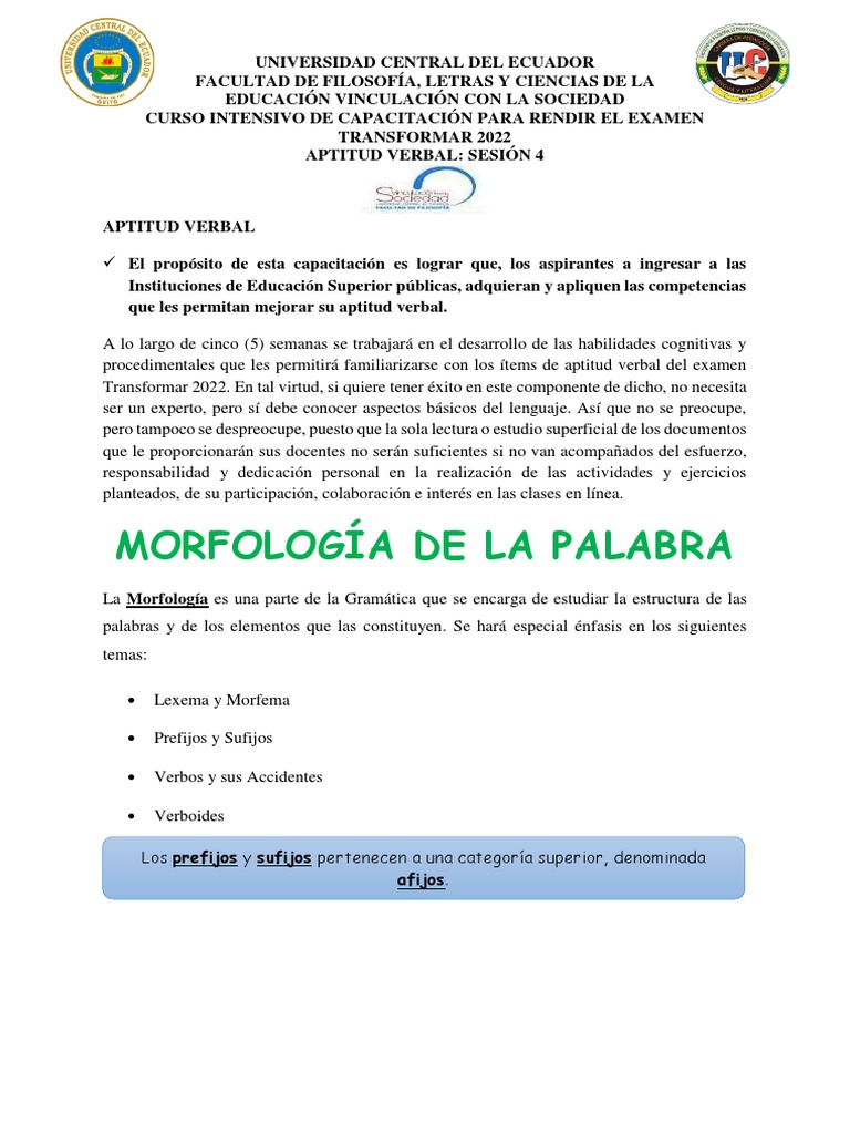 Sesión 4-Guía de Apredizaje. Prefijos, Sufijos, Verbos y Verboides | PDF | Verbo | Numero Gramatical