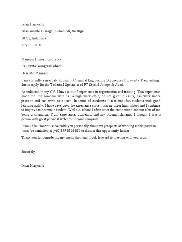 Chemical Engineering Job Application | PDF
