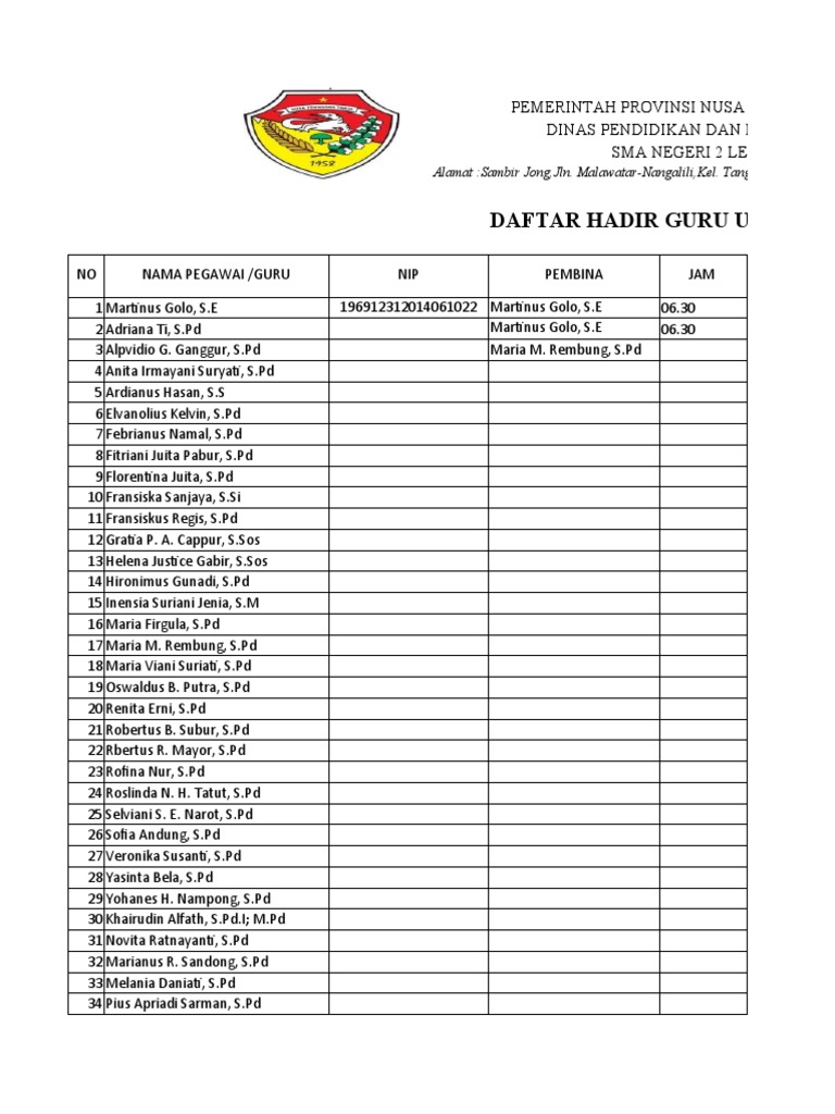 Daftar Hadir Guru Upacara Bendera | PDF