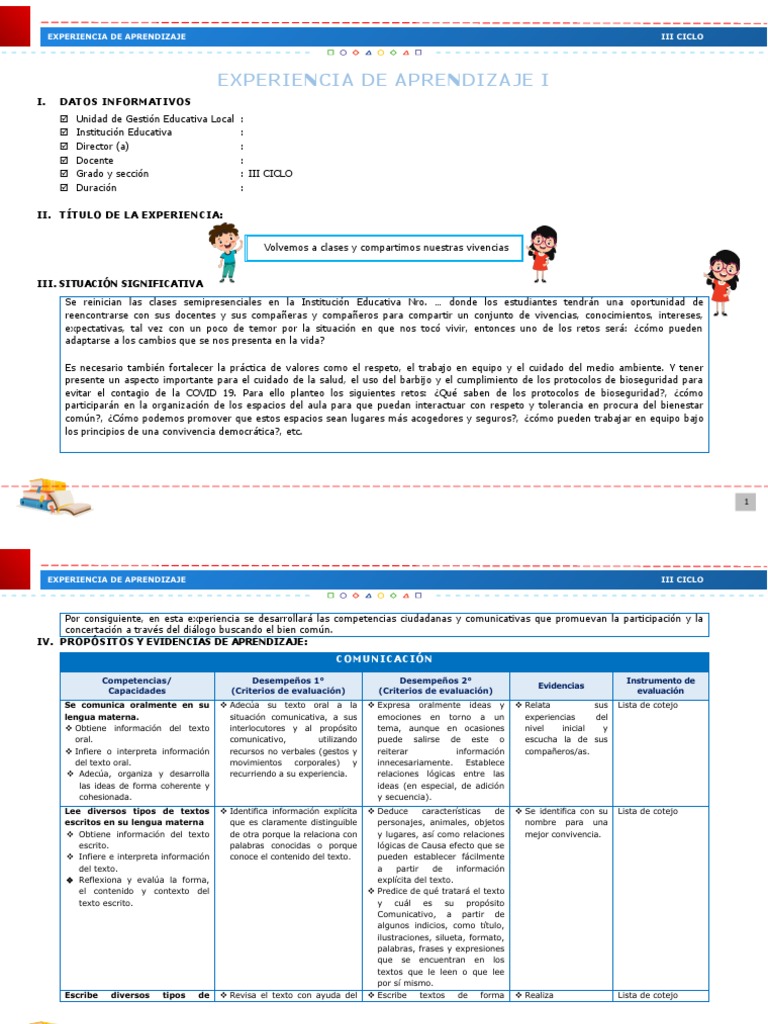 Experiencia de Aprendizaje | PDF | Evaluación | Aprendizaje