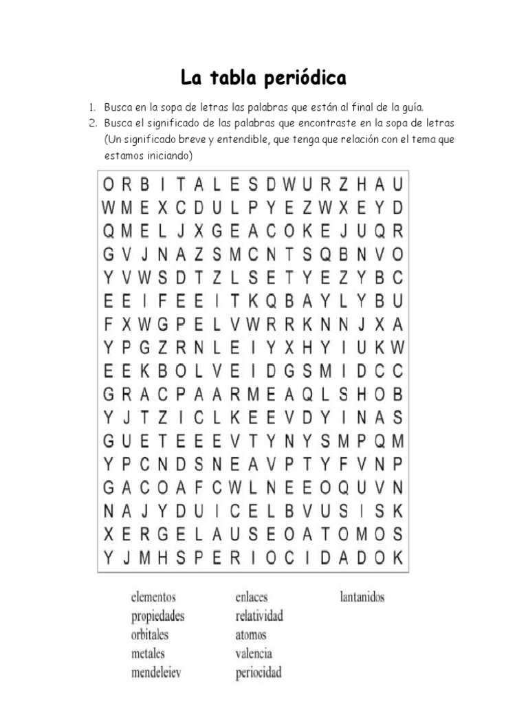 Activida # 1 Tabla Periódica 5° | PDF | Artes del Lenguaje y ...