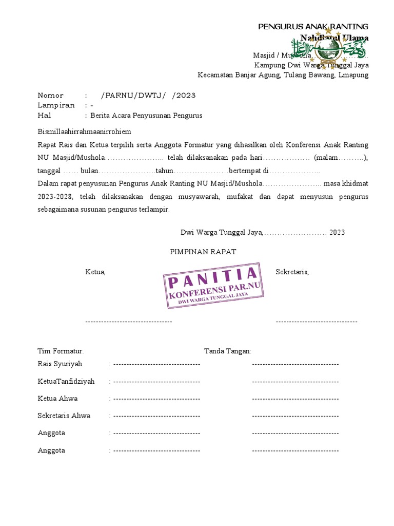 Pengurus Anak Ranting NU | PDF