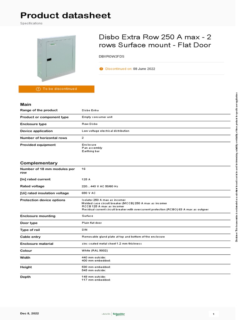 Disbo Extra Row 250 A max 2 row datasheet | PDF | Electricity ...