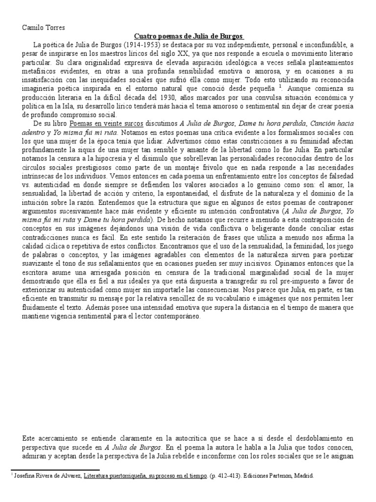 0 Analisis Cuatro Poemas de Julia de Burgos | PDF | Poesía