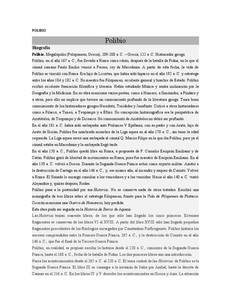 Polibio: Biografía | PDF | Segunda guerra púnica | Hannibal