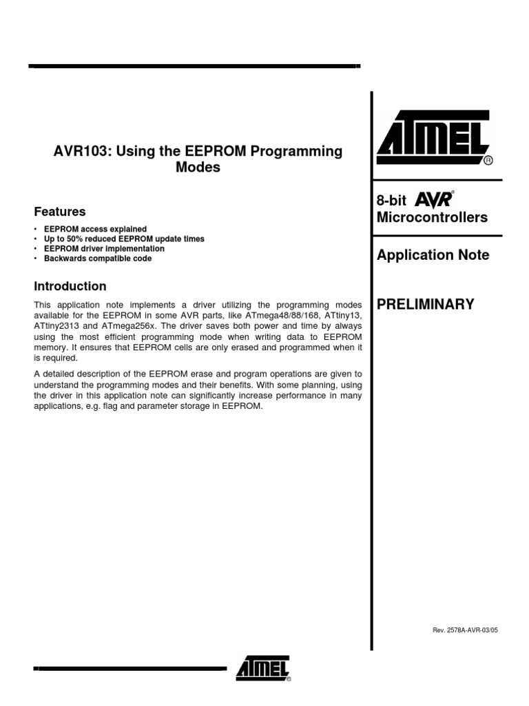 AVR103: Using The EEPROM Programming Modes: Features | PDF | Digital ...
