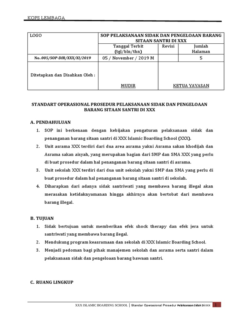 SOP Sidak Asrama | PDF