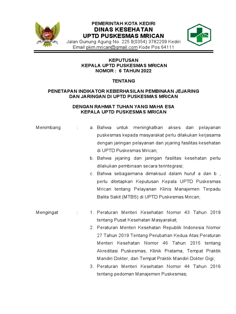SK6 SK Penetapan Indikator Keberhasilan Pembinaan Jejaring Dan Jaringan Puskesmas | PDF