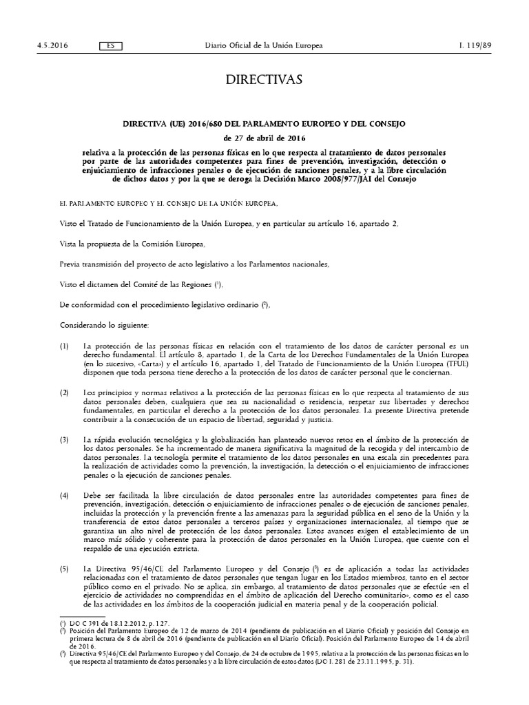 Reglamento (UE) 2016679 Del Parlamento Europeo | PDF | Derecho penal | Policía