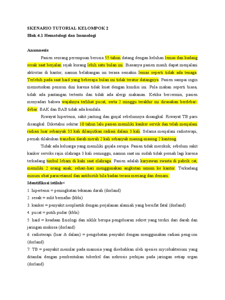 Skenario Tutorial Kelompok 2 Blok 4.1 Hematologi Dan Imunologi Anamnesis | PDF | Pengembangan Diri