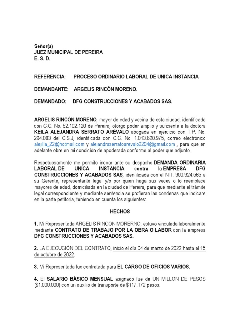 Demanda Laboral | PDF | Salario | Derecho laboral