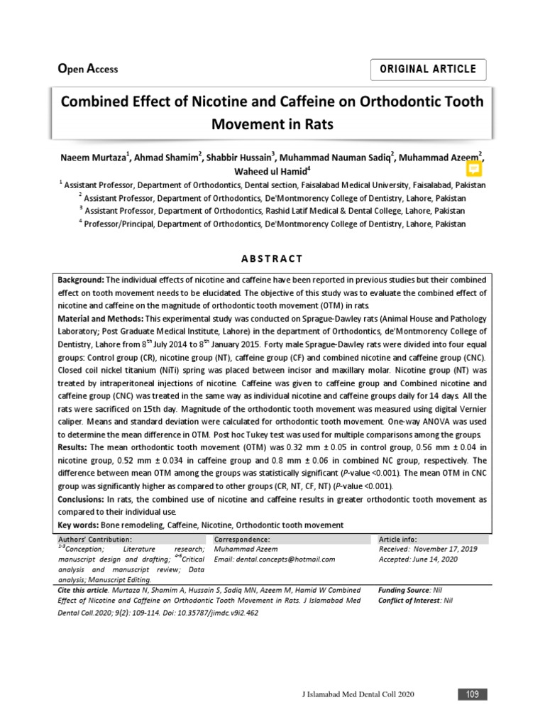 Combined Effect of Nicotine and Caffeine On Orthodontic Tooth Movement ... Combined Effect of Nicotine and Caffeine On Orthodontic Tooth Movement ...