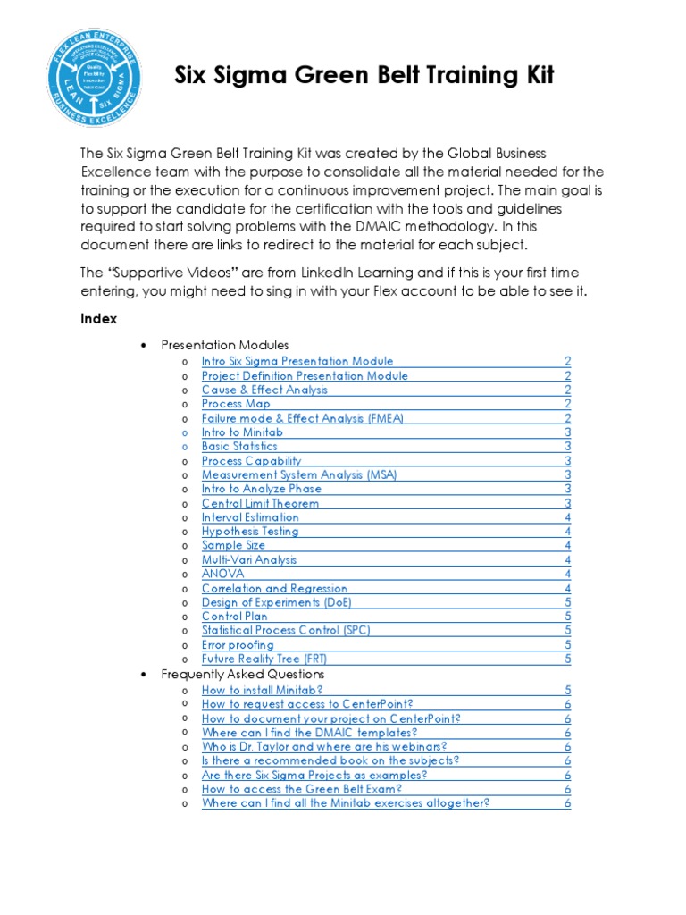 Six Sigma Green Belt Training Kit (Rev 04) | PDF | Statistics ...