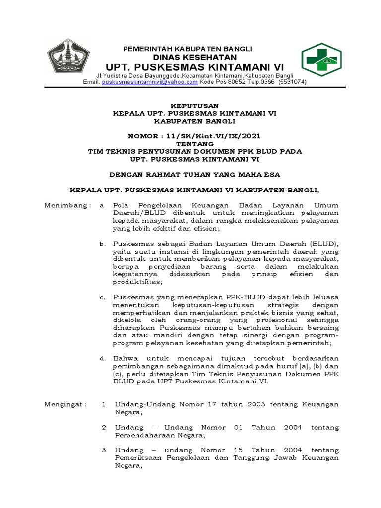 Tim Teknis PPK BLUD Puskesmas Kintamani VI | PDF