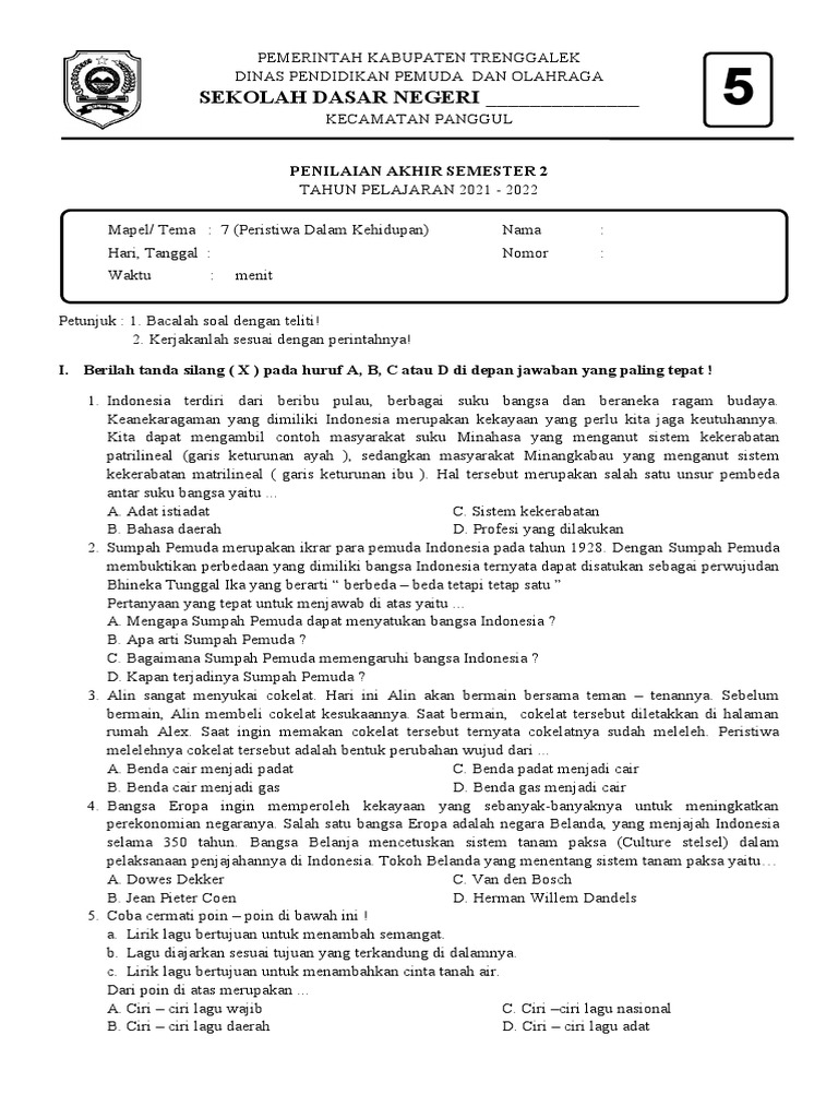 SOAL Tema 7 KELAS 5 | PDF