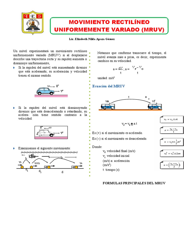 Movimiento Rectilineo Uniforme Variado para Tercer Grado de Secundaria | PDF | Velocidad | Mecánica