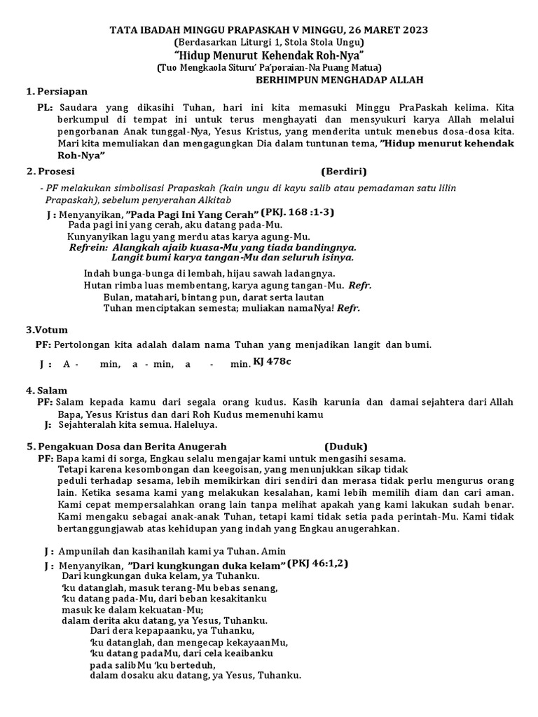 Tata Ibadah Minggu Prapaskah V | PDF | Agama & Spiritualitas