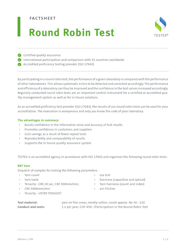 01 Factsheet RRT TESTEX EN V01 | PDF | Textiles | Applied And ...